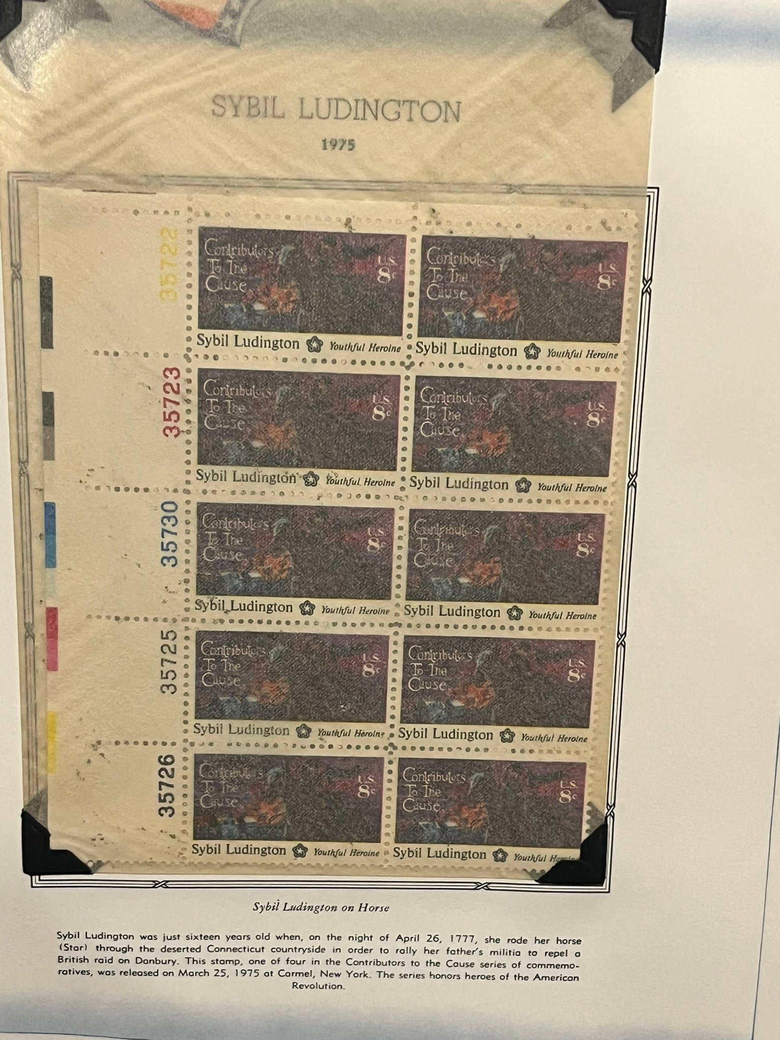 8c Sybil Ludington Plate Block – History Bound