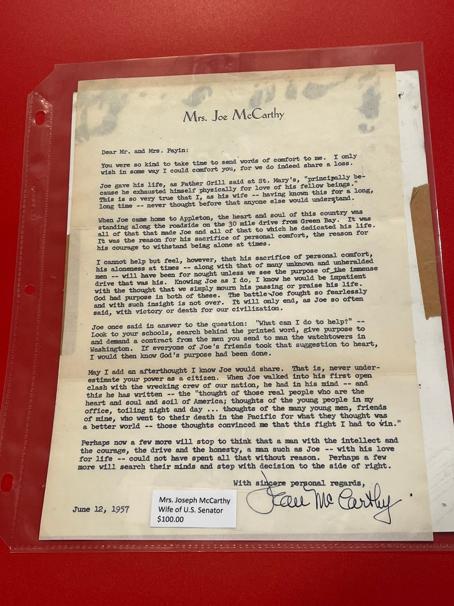 Mrs. Joseph McCarthy – History Bound