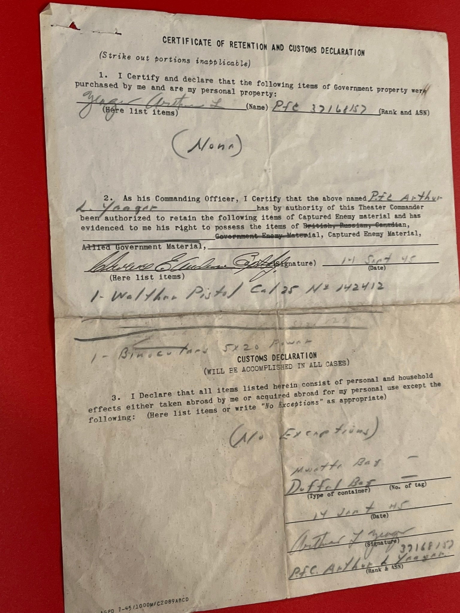 Certificate to bring back a capture weapon – History Bound