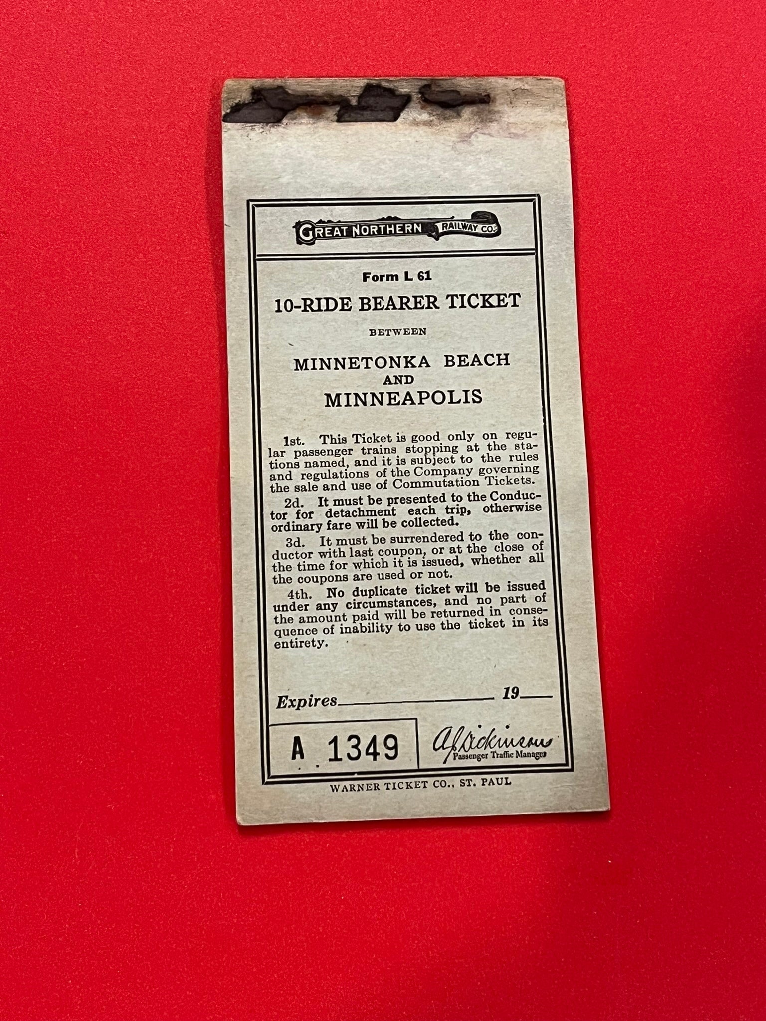 Great Northern Railway 10-Ride Bearer Ticket – History Bound