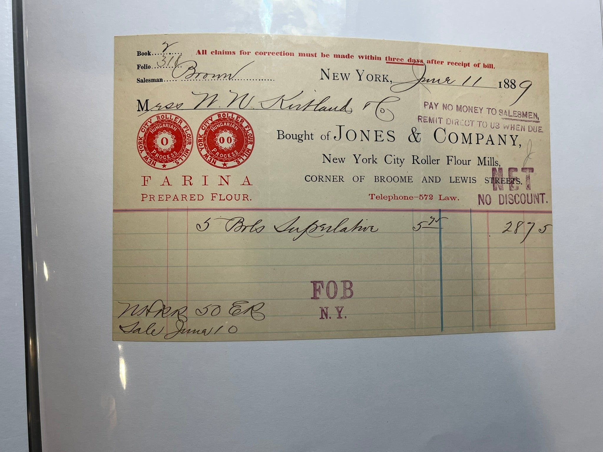 Jones & Company (New York City Flour Mills) Invoice – History Bound