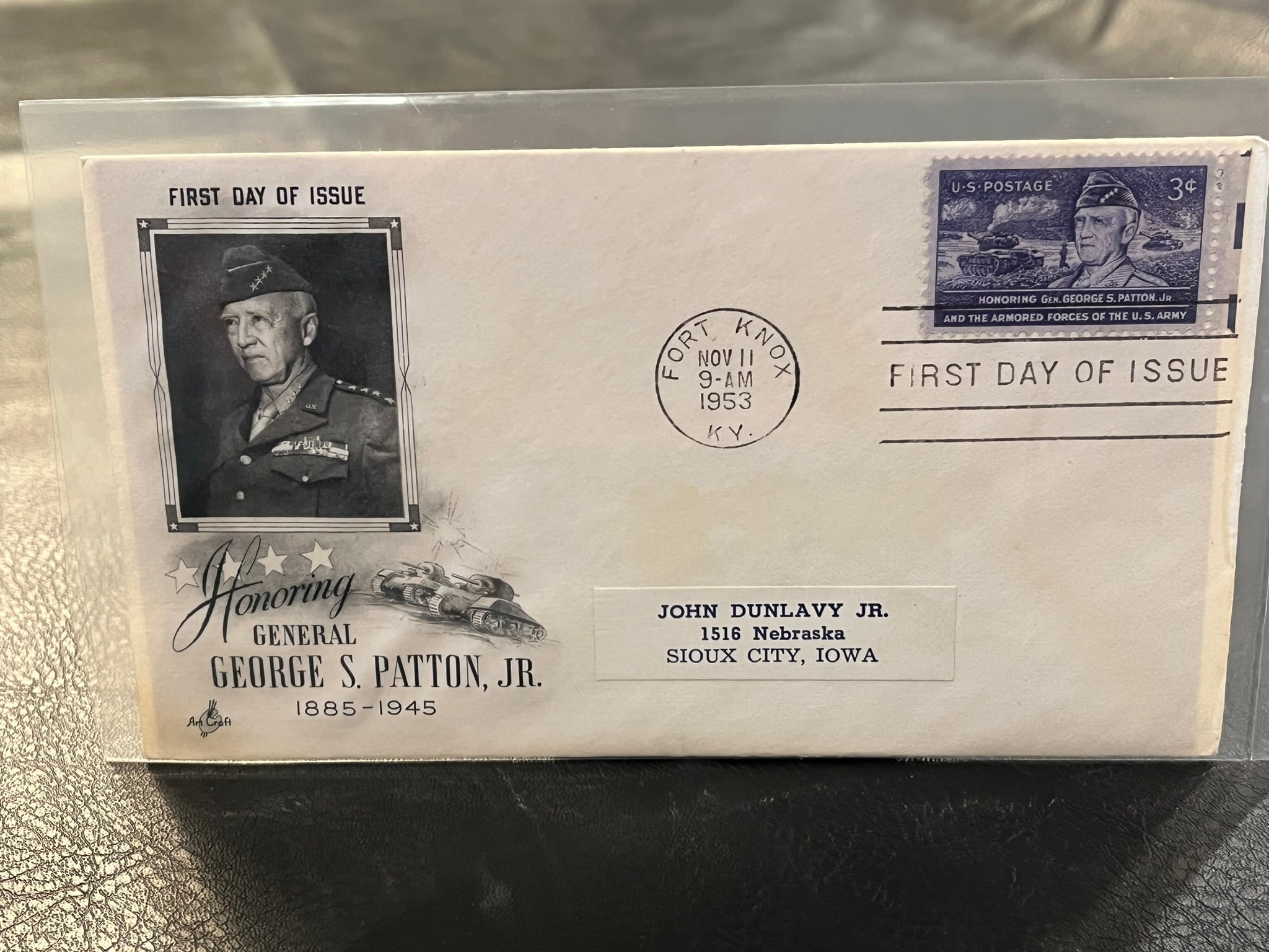 Honoring General George S. Patton . Art Craft Cachet. 1953 – History Bound