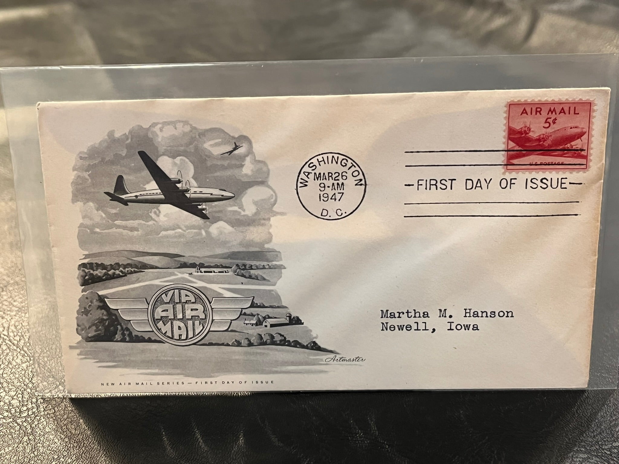 Via Air Mail. 5c new air mail series. Artmaster cachet. 1947 – History ...
