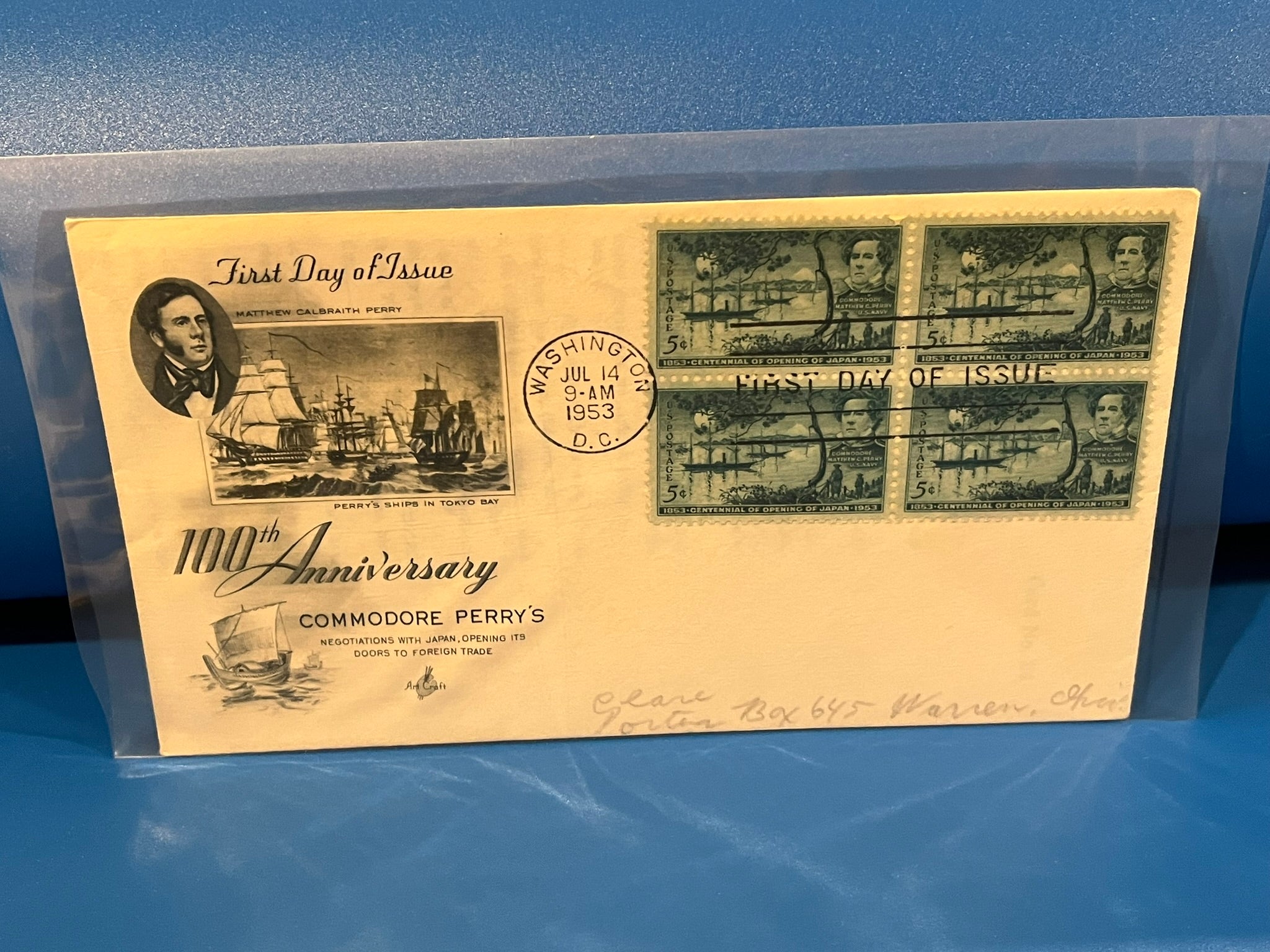 Commodore Perry's Opening Trate with Japan - 100th Anniversary FDC. Ar ...