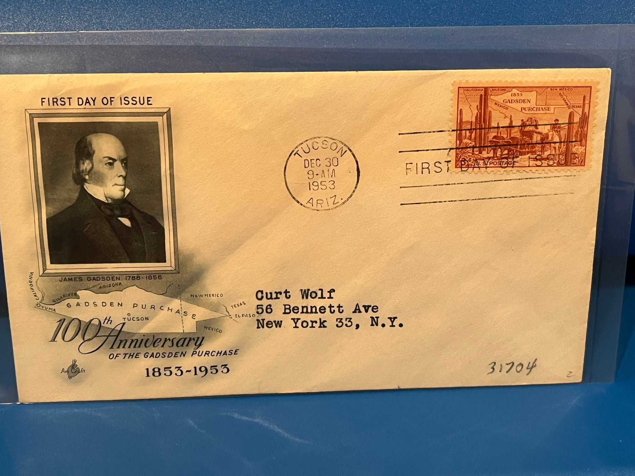 Gadsden Purchase 100th Anniversary FDC. Art Craft cachet. 1953 ...