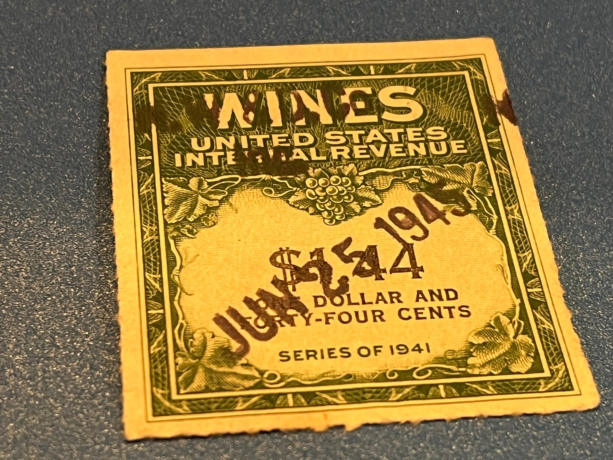 $1.44 Cordial, Wines Revenue stamp 1946 – History Bound