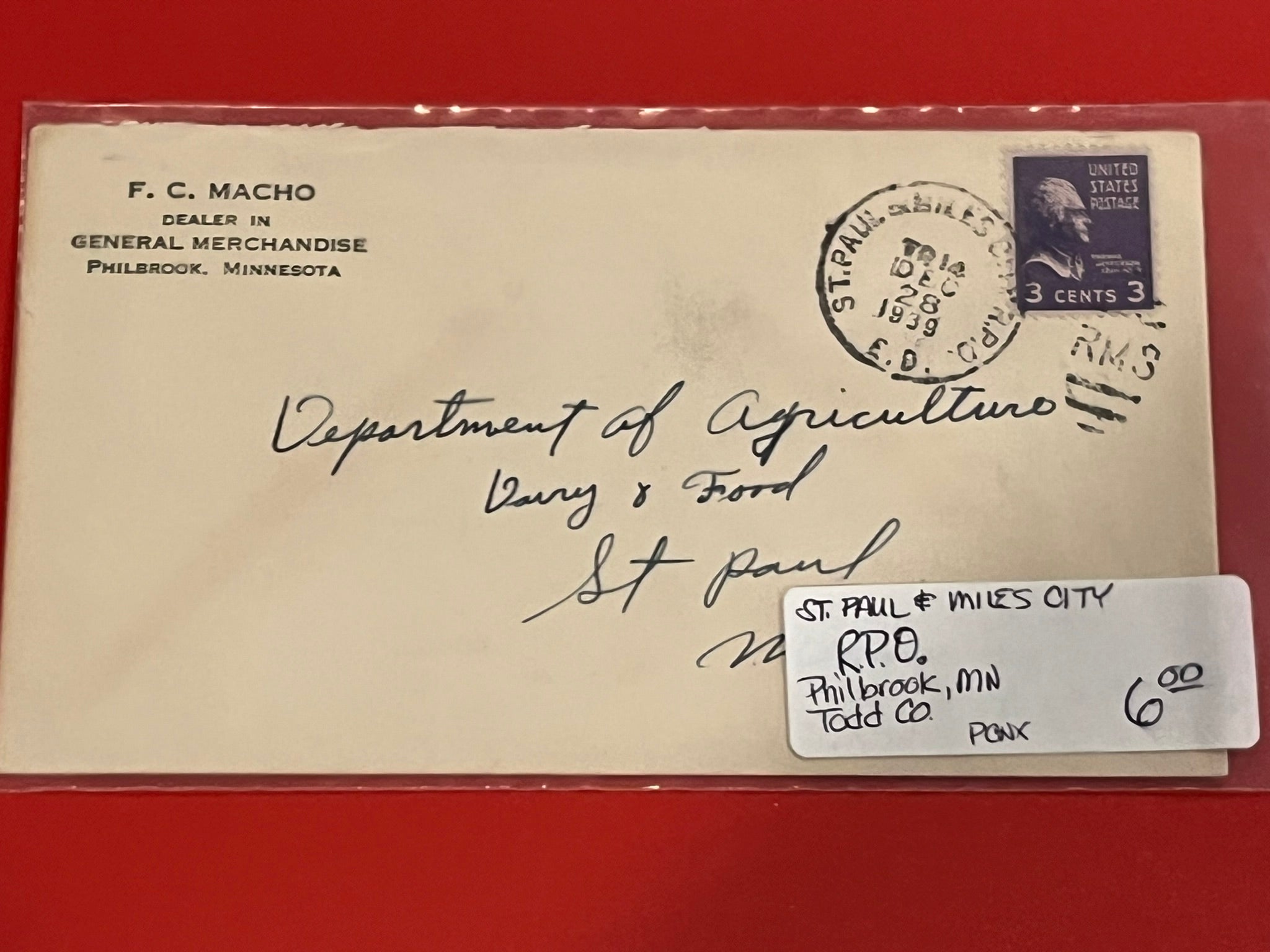 St. Paul & Miles City RPO Cancel. Philbrook, Minnesota 1939 – History Bound