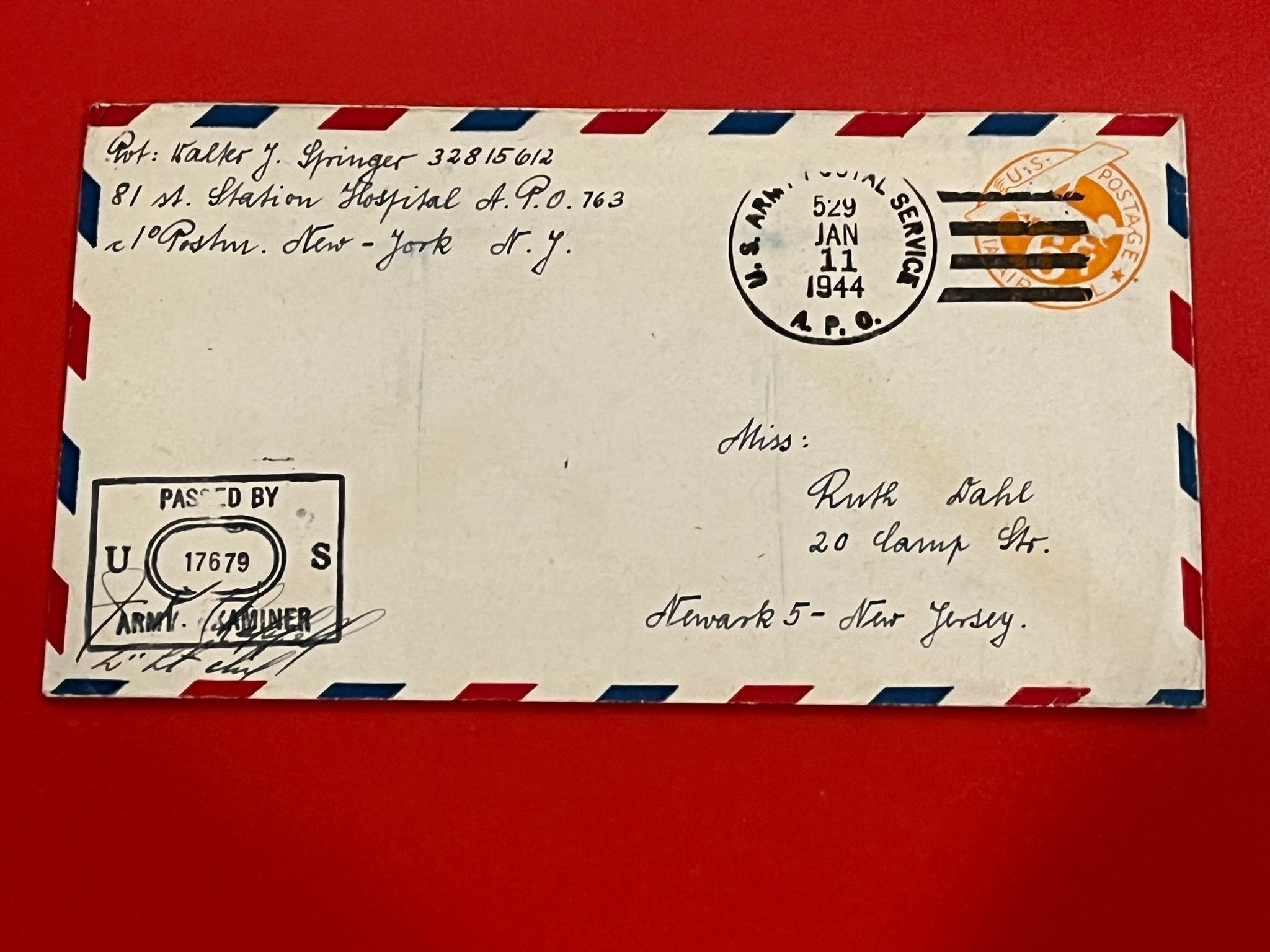 6c Air Mail cover. 1944 US Army cancel & Censor Stamp. – History Bound