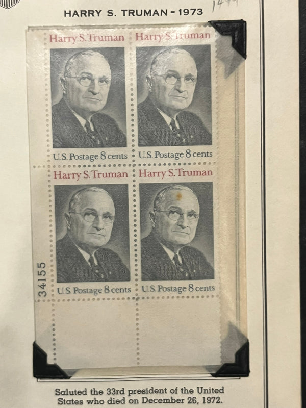 8c Harry S. Truman Plate Block – History Bound